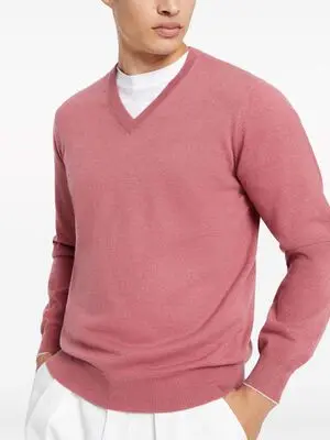 Brunello Cucinelli V-neck Fine-knit Cashmere Jumper - Red