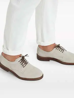 Brunello Cucinelli Panelled Suede Derby Shoes - Neutrals