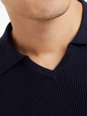 Brunello Cucinelli Ribbed-knit Polo Jumper - Blue