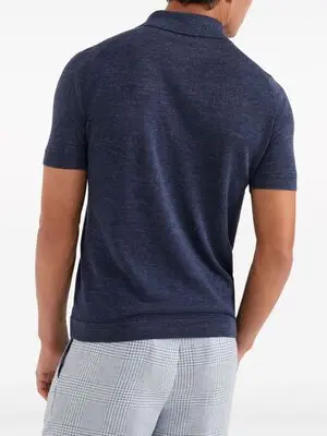 Brunello Cucinelli Ribbed-collar Slub-texture Polo Shirt - Blue