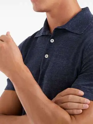 Brunello Cucinelli Ribbed-collar Slub-texture Polo Shirt - Blue