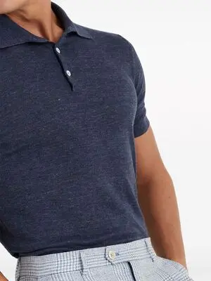 Brunello Cucinelli Ribbed-collar Slub-texture Polo Shirt - Blue