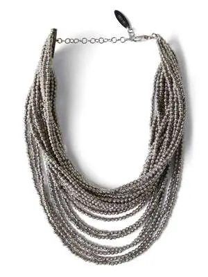 Brunello Cucinelli Sterling Draped Beaded Necklace - Silver
