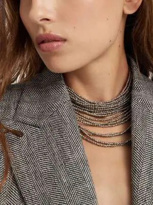 Brunello Cucinelli Sterling Draped Beaded Necklace