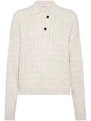 Brunello Cucinelli Sequin-embellished Cable-knit Jumper - Neutrals