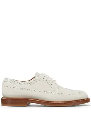 Brunello Cucinelli Perforated-embellished Suede Derby Shoes - White