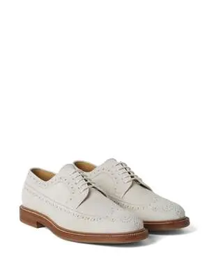 Brunello Cucinelli Perforated-embellished Suede Derby Shoes - White