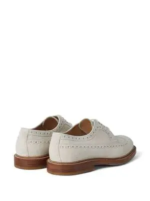 Brunello Cucinelli Perforated-embellished Suede Derby Shoes - White