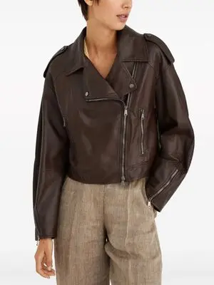 Brunello Cucinelli Panelled Leather Cropped Jacket