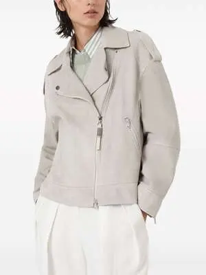 Brunello Cucinelli Zip-up Leather Jacket - Grey