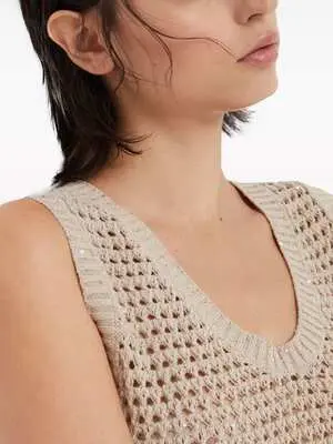Brunello Cucinelli Sequin-embellished Open-knit Vest - Neutrals