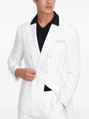 Brunello Cucinelli Pinstripe Linen Double-breasted Blazer - White