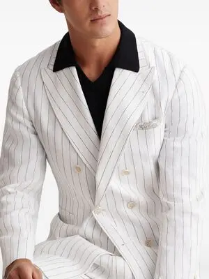 Brunello Cucinelli Pinstripe Linen Double-breasted Blazer - White