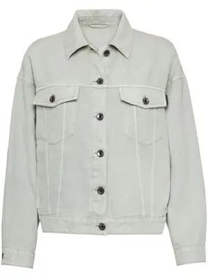 Brunello Cucinelli Monili-detail Denim Shirt Jacket - Green
