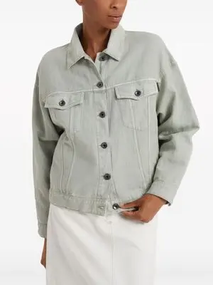 Brunello Cucinelli Monili-detail Denim Shirt Jacket - Green