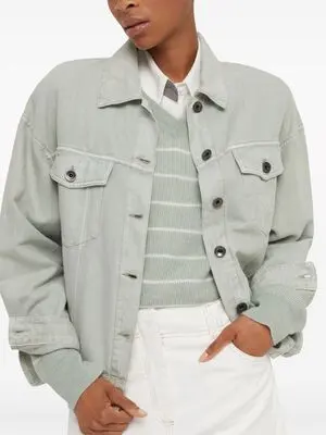 Brunello Cucinelli Monili-detail Denim Shirt Jacket - Green