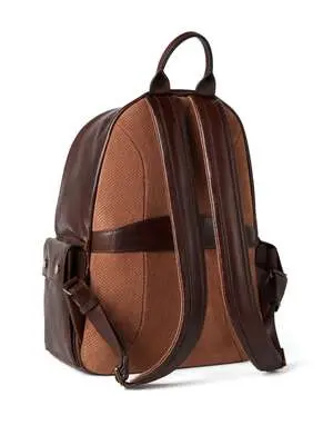 Brunello Cucinelli Leather Backpack With Logo - Brown