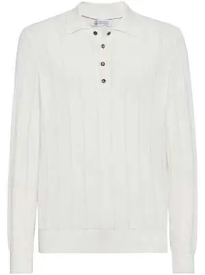 Brunello Cucinelli Long-sleeve Cotton Polo Shirt - White