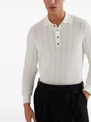 Brunello Cucinelli Long-sleeve Cotton Polo Shirt - White