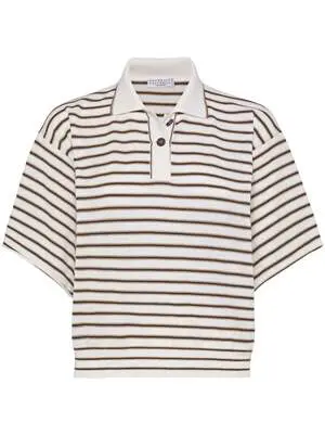 Brunello Cucinelli Striped Cropped Polo Shirt