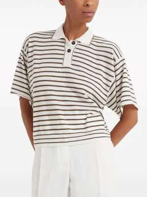 Brunello Cucinelli Striped Cropped Polo Shirt