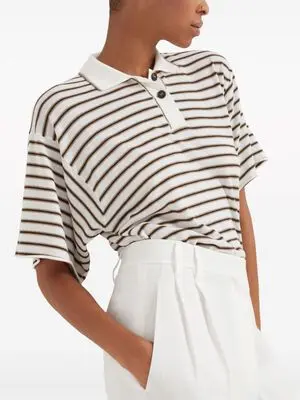 Brunello Cucinelli Striped Cropped Polo Shirt