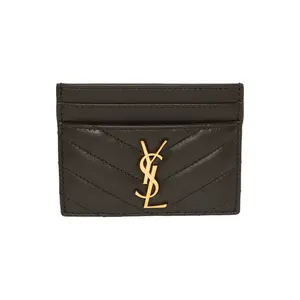 Saint Laurent Quilted Logo Plaque Cardholder 'light Musk - Tan