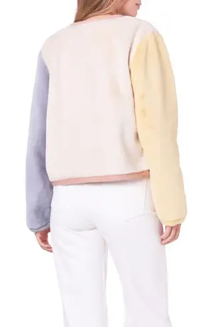 English Factory Colorblock Faux Fur Jacket - Pink Multi