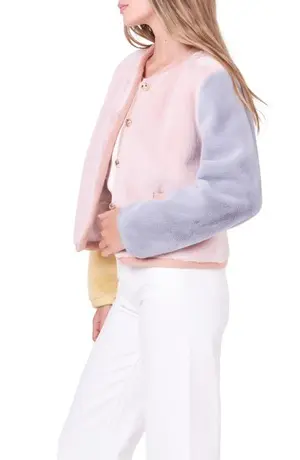 English Factory Colorblock Faux Fur Jacket - Pink Multi
