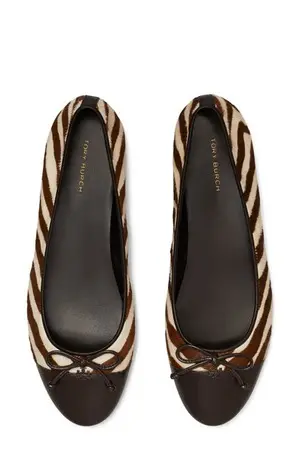 Tory Burch Leopard Print Genuine Calf Hair Ballet Flat - Zebra/coco