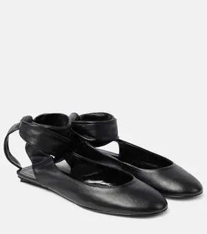 Attico Cloe Leather Slingback Flats - Black