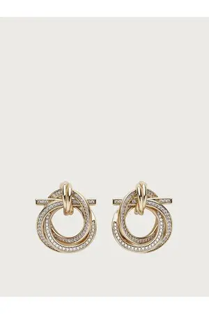 FERRAGAMO Twisted Gancini Crystal Earrings - Gold