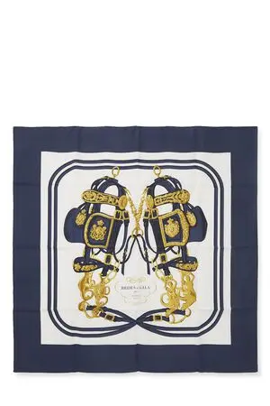 HERMÈS Navy & Multicolor 'brides De Gala' Silk Scarf 90