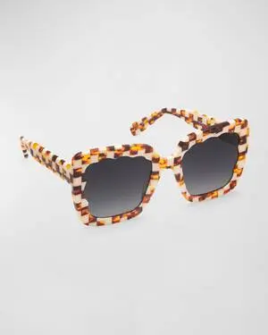 Krewe Elizabeth Acetate Square Sunglasses - Caffe | Editorialist display picture 1