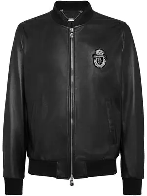 BILLIONAIRE Logo-patch Leather Bomber Jacket