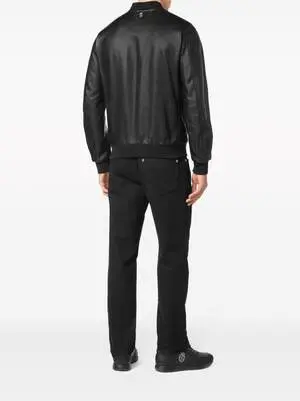 BILLIONAIRE Logo-patch Leather Bomber Jacket