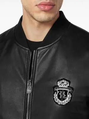 BILLIONAIRE Logo-patch Leather Bomber Jacket