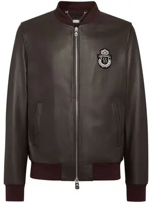 BILLIONAIRE Logo-patch Leather Bomber Jacket