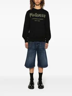 Alexander McQueen Leather-logo-patch Denim Shorts