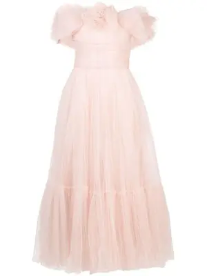 Corset Pleated Tulle Midi Dresses