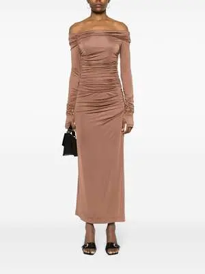 Helmut Lang Off-shoulder Draped Maxi Dress - Brown