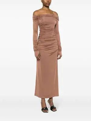 Helmut Lang Off-shoulder Draped Maxi Dress - Brown