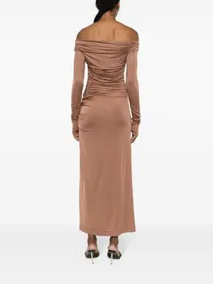 Helmut Lang Off-shoulder Draped Maxi Dress - Brown