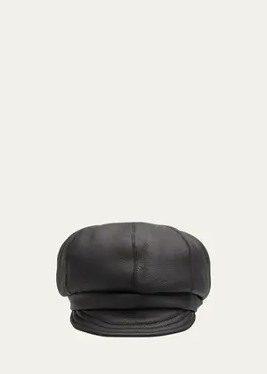 GUSHLOW AND COLE Merino Wool & Leather Carnaby Cap