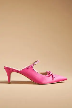 Maeve Bow Kitten-Heel Mules Pink