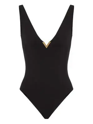 Valentino Garavani Logo-plaque V-neck Swimsuit - Black