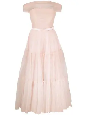 ANA RADU Off-shoulder Fluted Maxi Dress - Pink