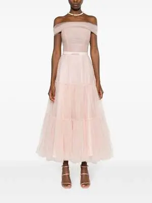 ANA RADU Off-shoulder Fluted Maxi Dress - Pink