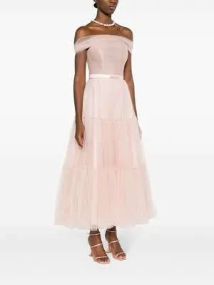 ANA RADU Off-shoulder Fluted Maxi Dress - Pink