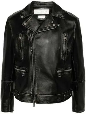 Alexander McQueen Zipped Leather Biker Jacket - Black